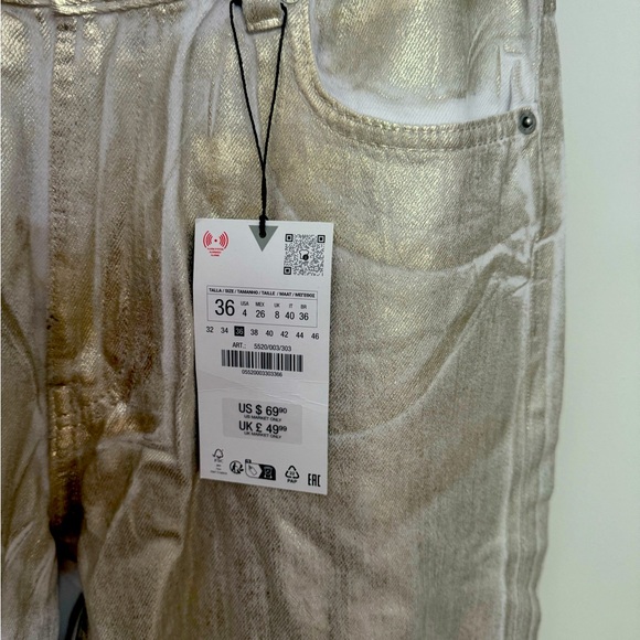 Zara | Pants & Jumpsuits | Zara Nwt Wide Leg Metallic Brushed Pants ...
